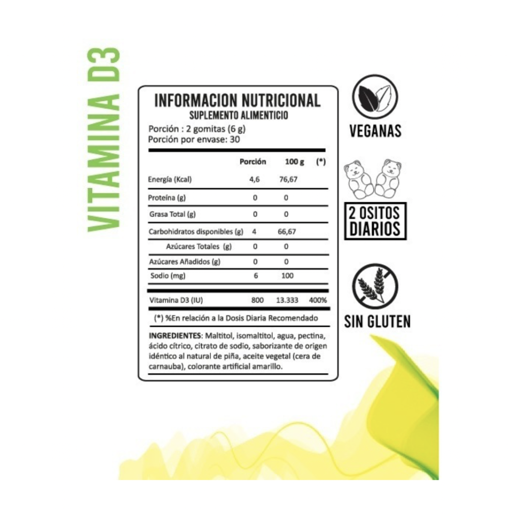 Vitamina D3 Cholecalciferol 800UI Suplemento Alimenticio 60 Gomitas ...